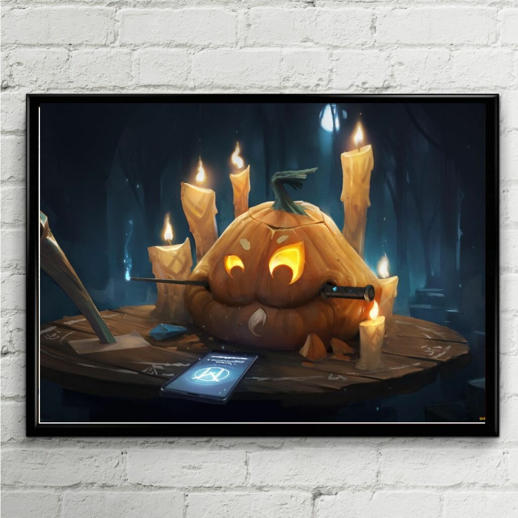 Плакат "Тыква со свечками" на Хэллоуин (Halloween) от Cool Eshe из коллекции "Праздники", плакат на стену А3