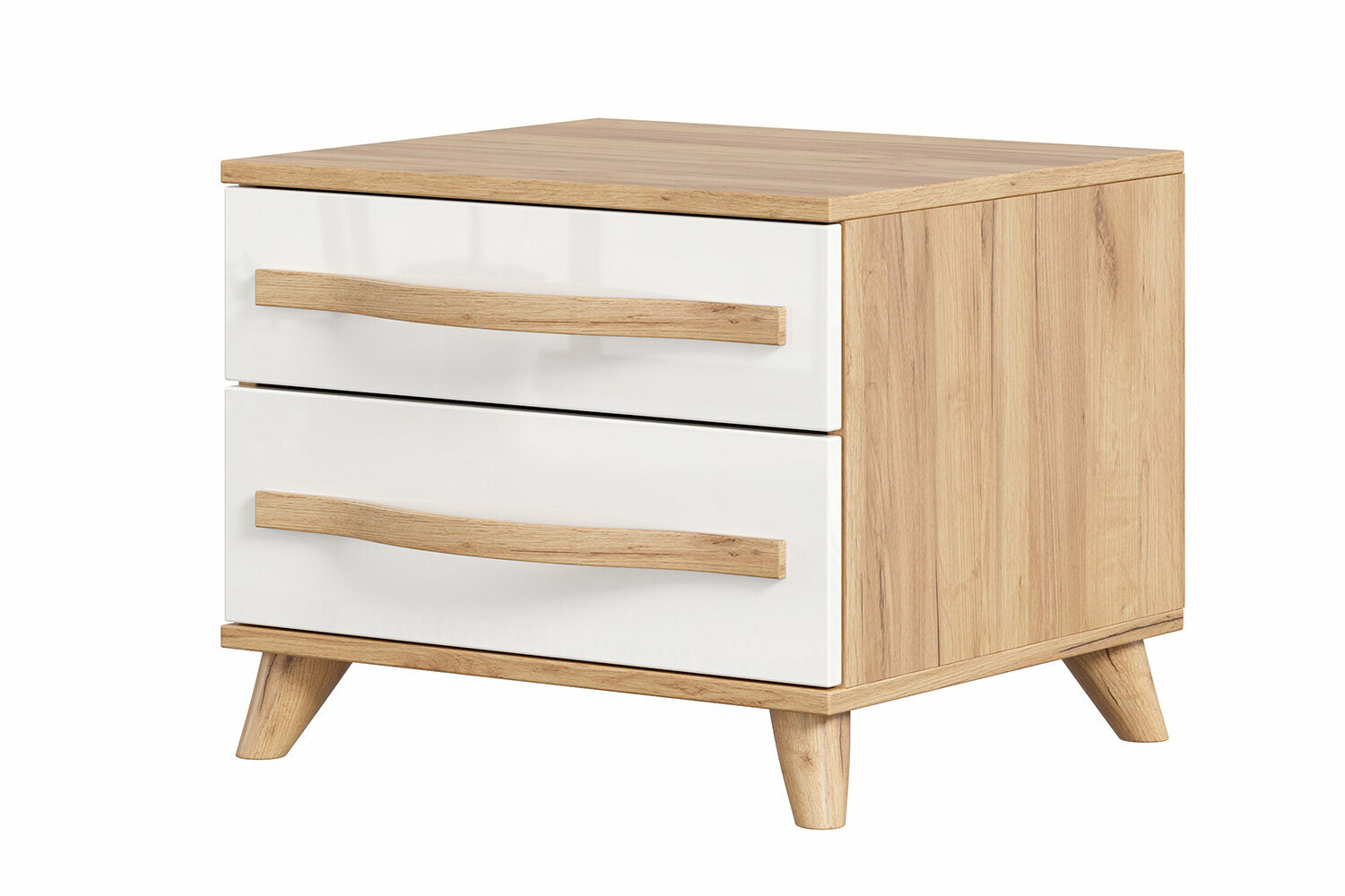 Тумба прикроватная Hoff Марта, 50х37х44,8 см, 2 ящика, глянцевый фасад, ЛДСП, цвет белый глянец, дуб золотой