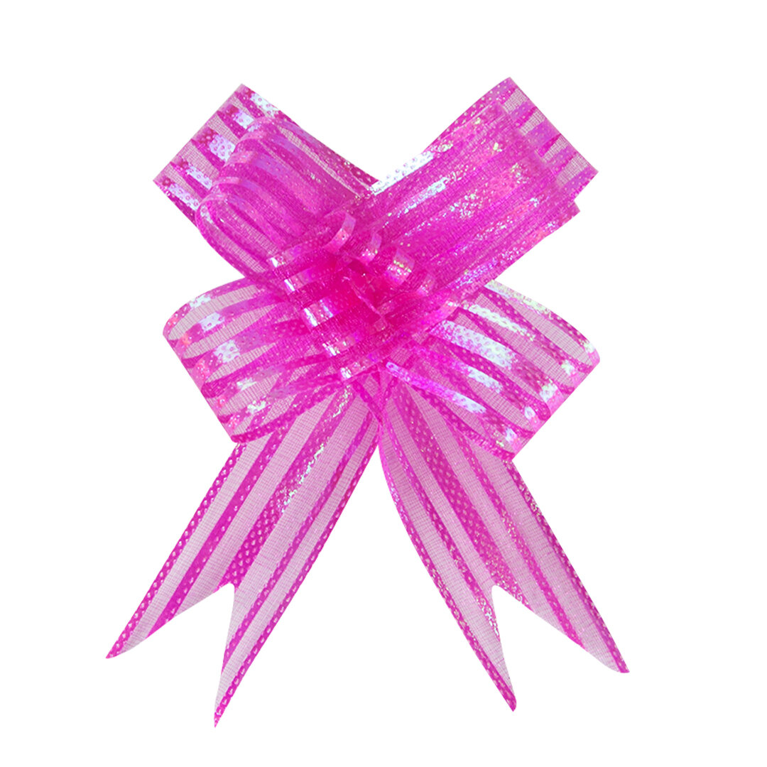 Текстильный бант Бабочка, Тонкие полосы, Розовый, 10 см, 10