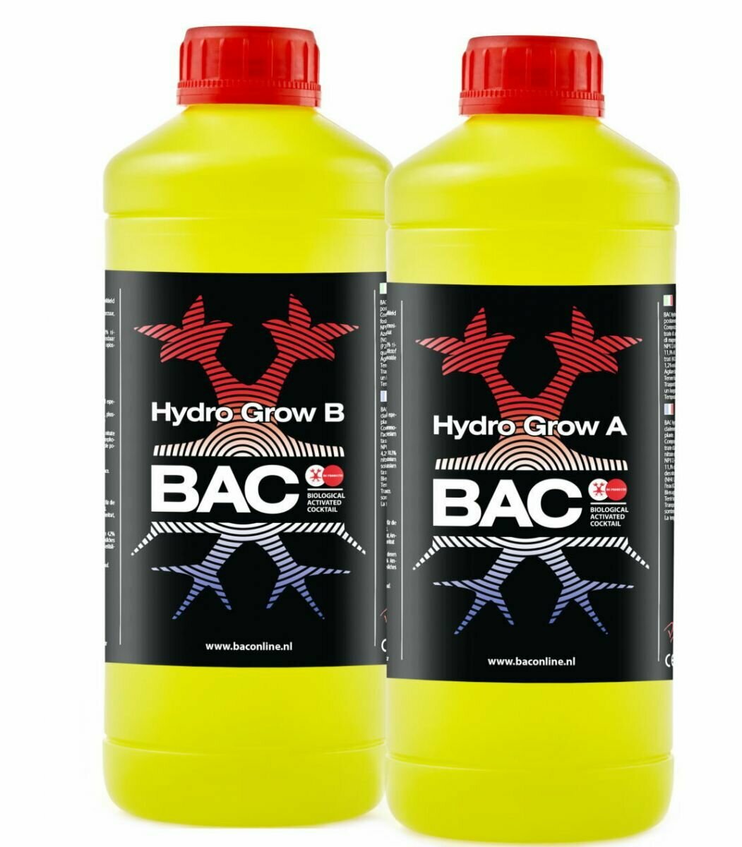 Удобрение для растений B.A.C. Hydro Grow A+B 1л, удобрение для фазы вегетации, удобрение для гидропоники