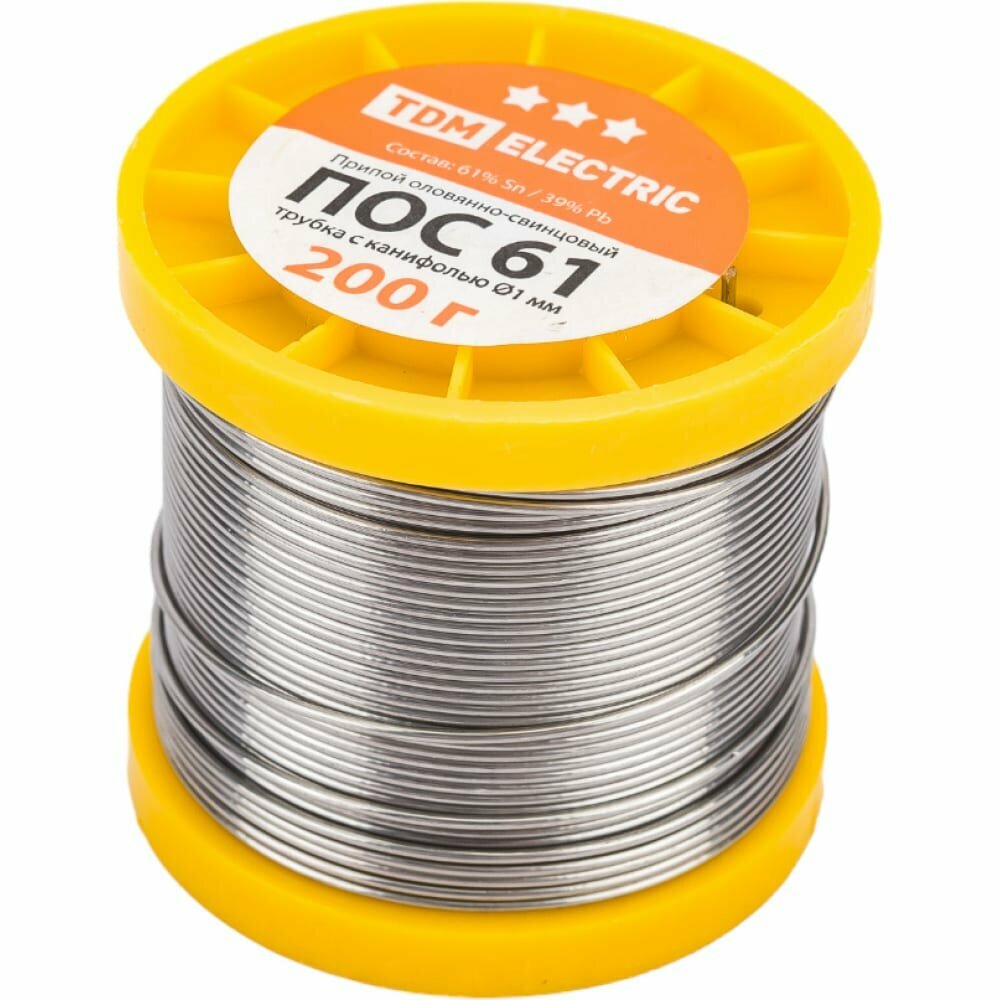 Припой ПОС 61 трубка с канифолью серия Алмаз (1 мм, 200 г, ГОСТ 21931-76, катушка) TDM ELECTRIC SQ1025-0305