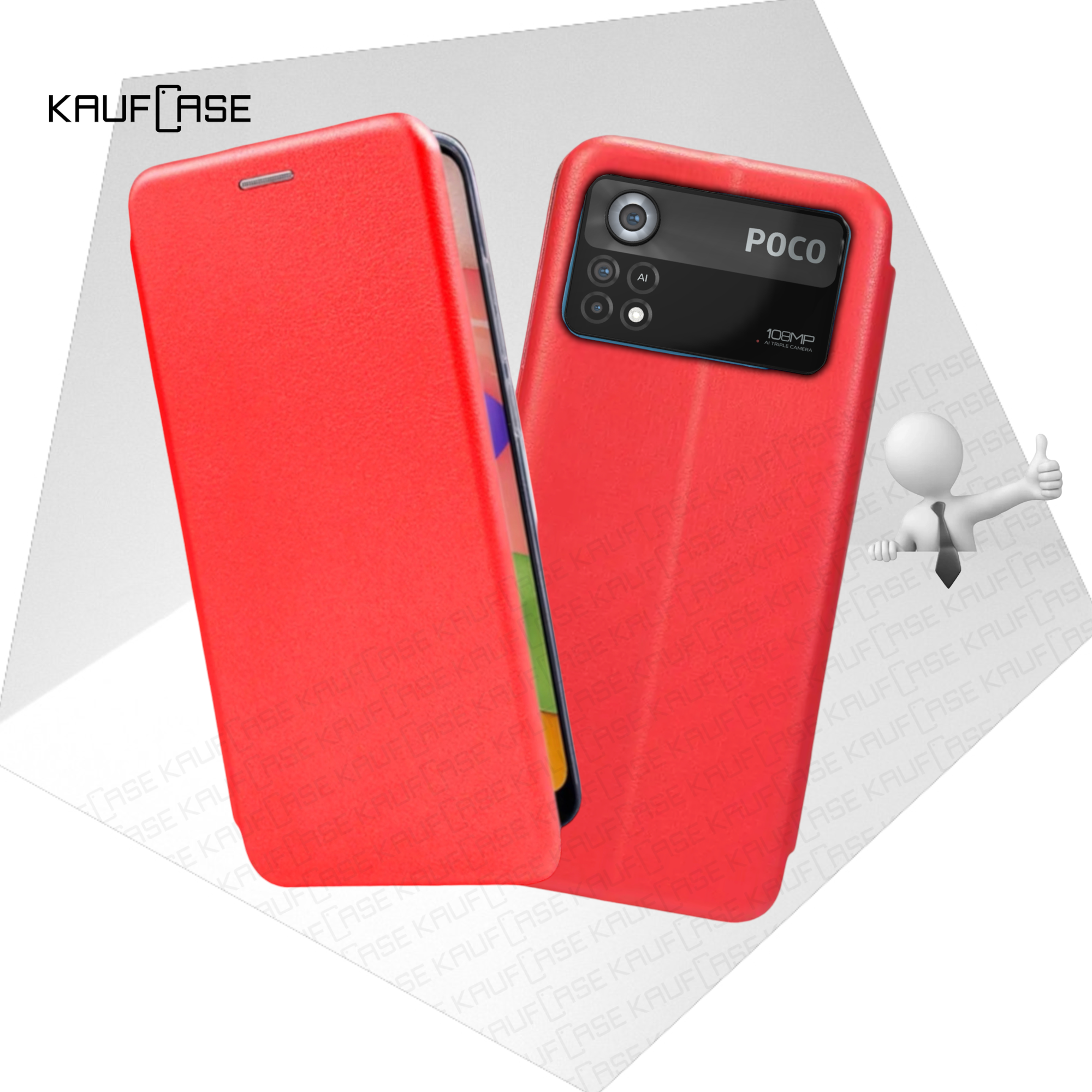 Чехол книжка для телефона Xiaomi Poco X4 Pro 5G (6.67"), красный. Текстура под кожу