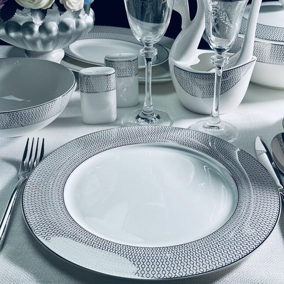Набор 6 штук Тарелка Lenardi Севилья серебро 27см, костяной фарфор