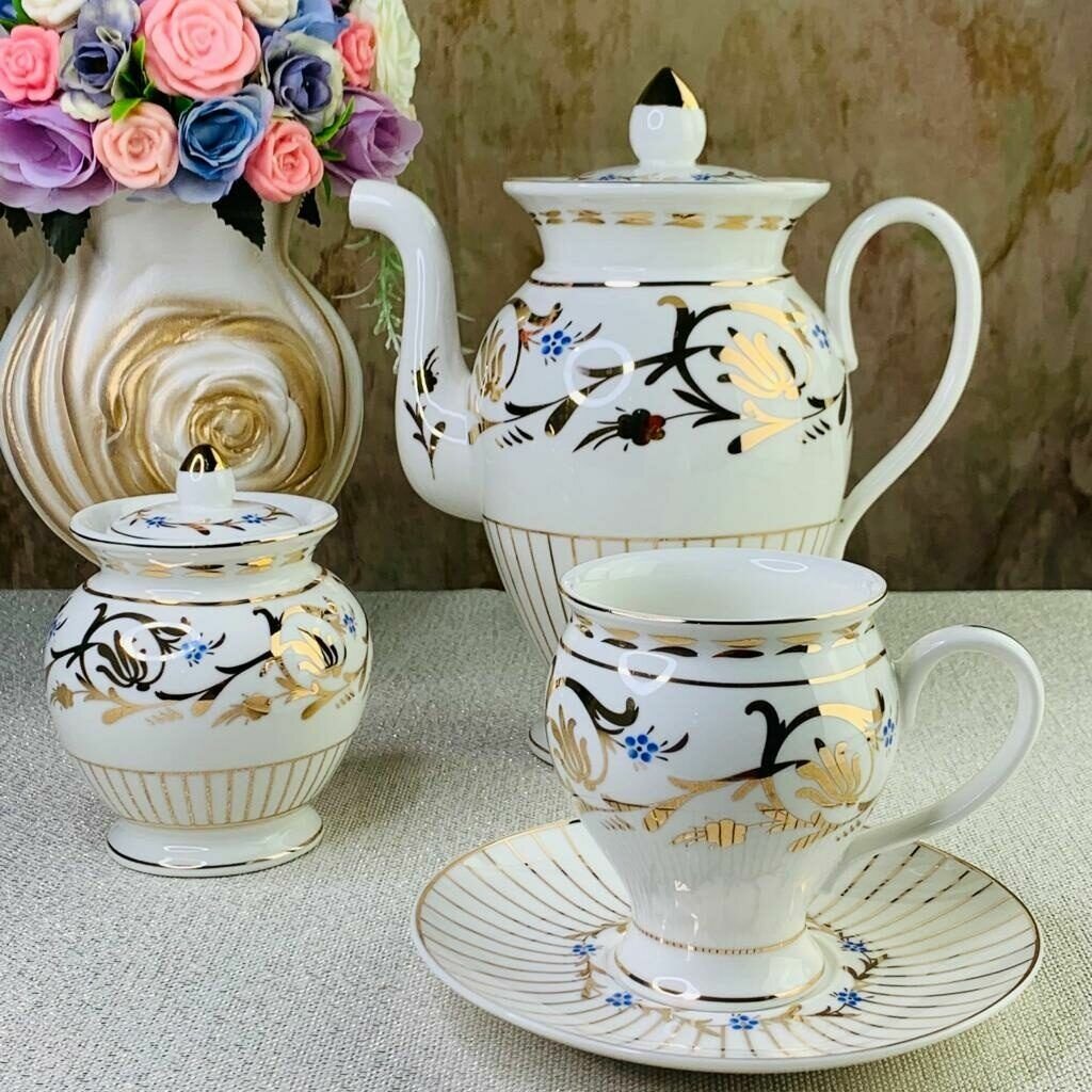 Чайный сервиз на 6 персон 14 предметов Ленарди чашки, чайник, блюдца, сахарница, фарфор