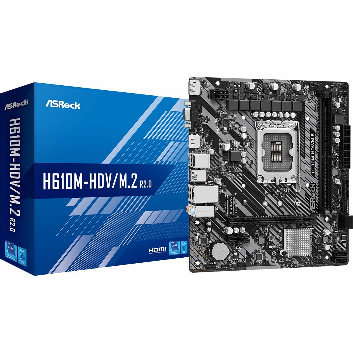 Материнская плата H610M-HDV/M.2 R2.0, LGA 1700, Intel, H610, DDR4, DisplayPort, HDMI, VGA, Micro-ATX