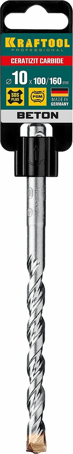 Бур KRAFTOOL Cerazit Carbide, 10 х 160 мм, SDS-plus, карбидное напыление 29320-160-10_z02