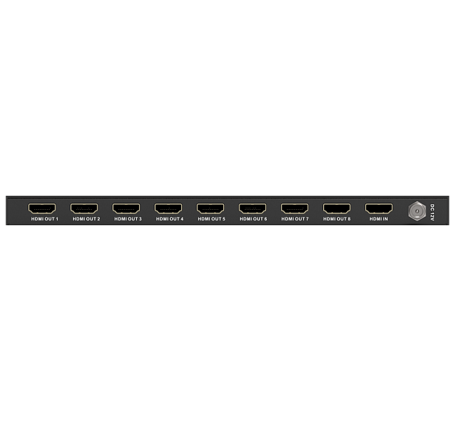 AVCLINK SP-18HE Усилитель-распределитель HDMI сигнала. Входы: 1 x HDMI. Выходы: 8 x HDMI. Максимальное поддерживаемое разрешение: 4K@60Гц (4:4:4). Максимальная скорость передачи данных: 18 Гбит/с. Управление EDID: режим AUTO и режим COPY.