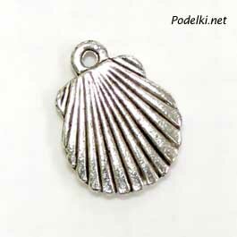 Фурнитура для бижутерии Подвеска Ракушка плоская 0004075 серебряный цвет 18x14 мм, цена за 4 шт.