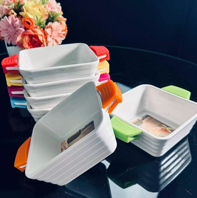 Набор из 6 квадратных салатников 15,5см с силикон. ручками Фарфор 142-038 118-142-038