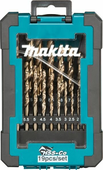 MAKITA D-67561 Набор 19шт, сверла д/металла HSS-Сo, 1-10мм, шаг 0.5мм