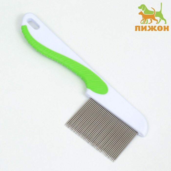 Расчёска для шерсти 15.6×5.3 см, длинные зубья 3.4 см, белая, зелёная