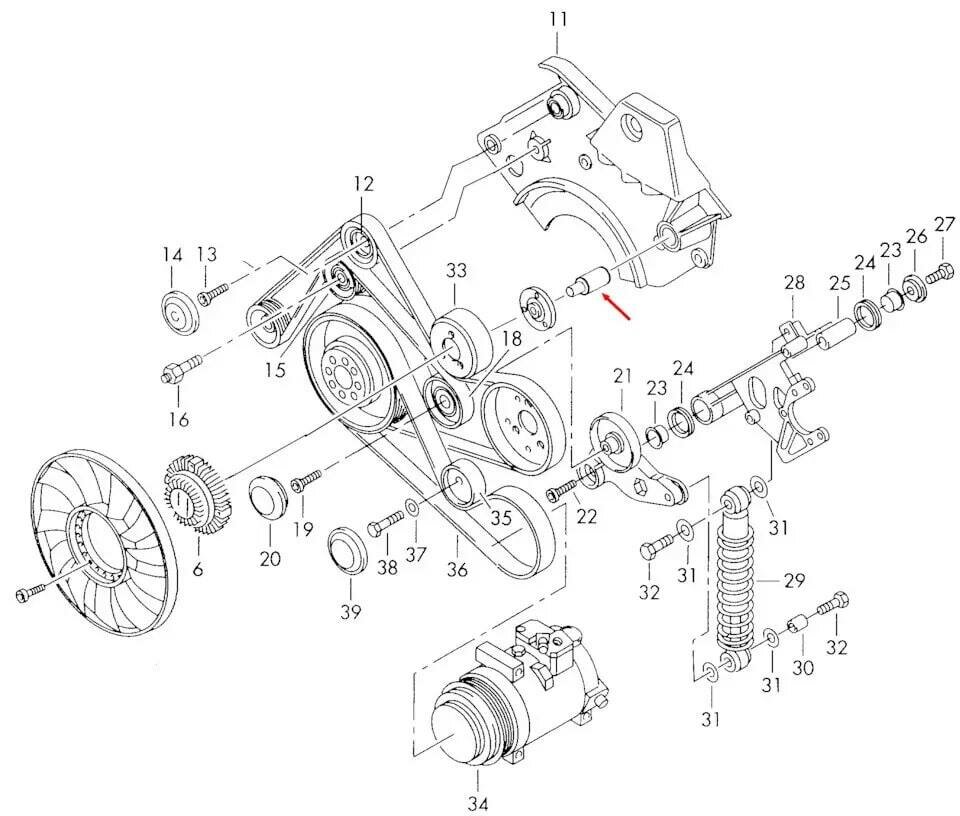 Подшипник-вал WS2263 вискомуфты VAG 059122303 V6 2.5TDI — фото 1