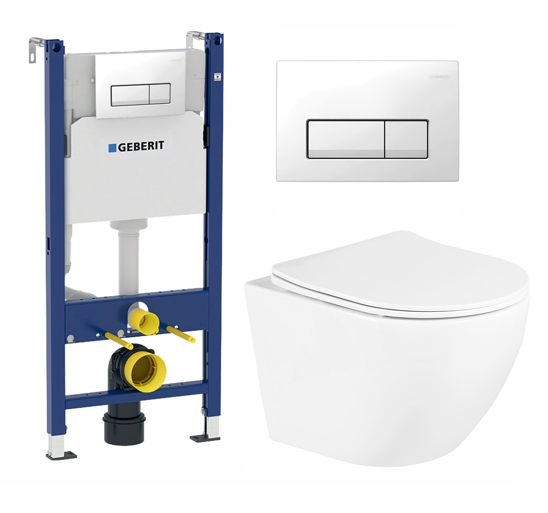 Комплект 3 в 1 инсталляция Geberit Duofix + Унитаз подвесной BelBagno Uno + кнопка белая