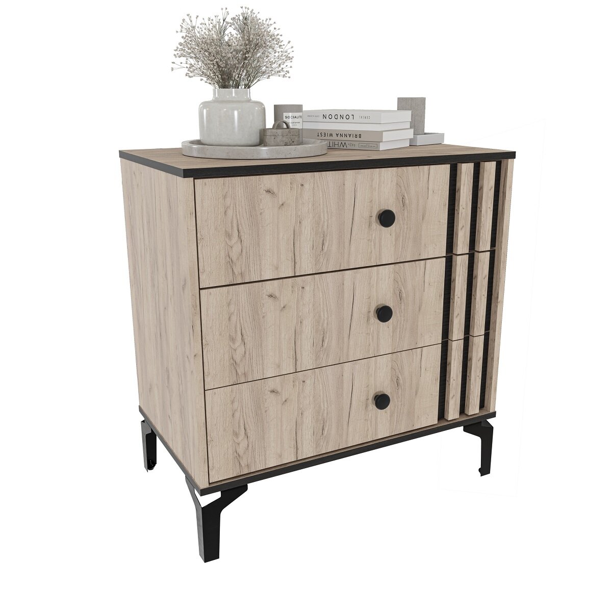 Комод интерьерный 3 ящика Бриона (80,4х45х77,6 см), Дуб крафт Серый/Венге