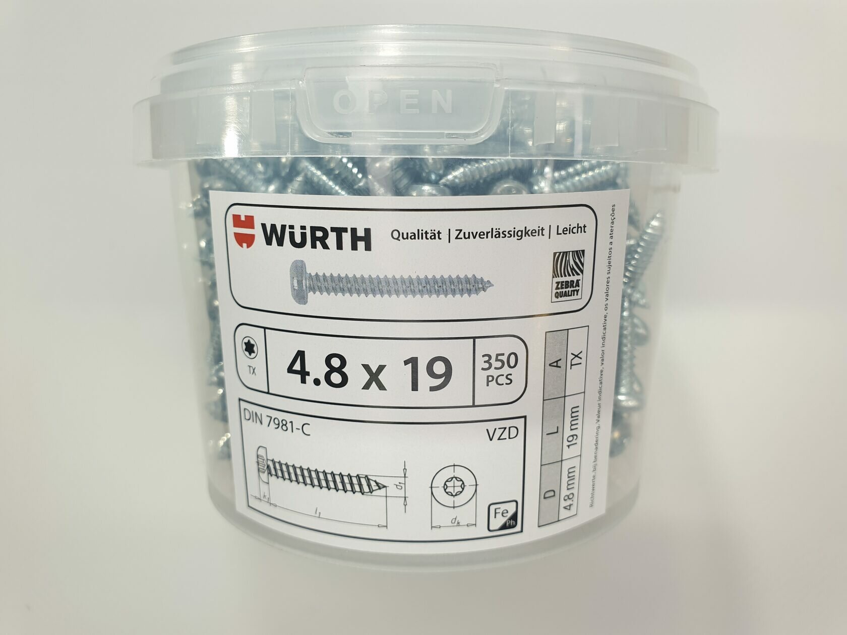 Саморез по металлу DIN 7981-C 4.8x19 (350 pcs) WURTH, Германия