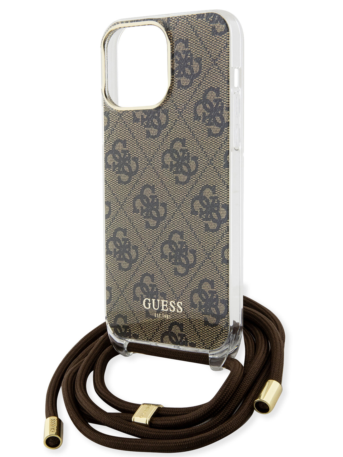 Guess для iPhone 15 Pro чехол Crossbody PC/TPU 4G Hard + Nylon cord Brown