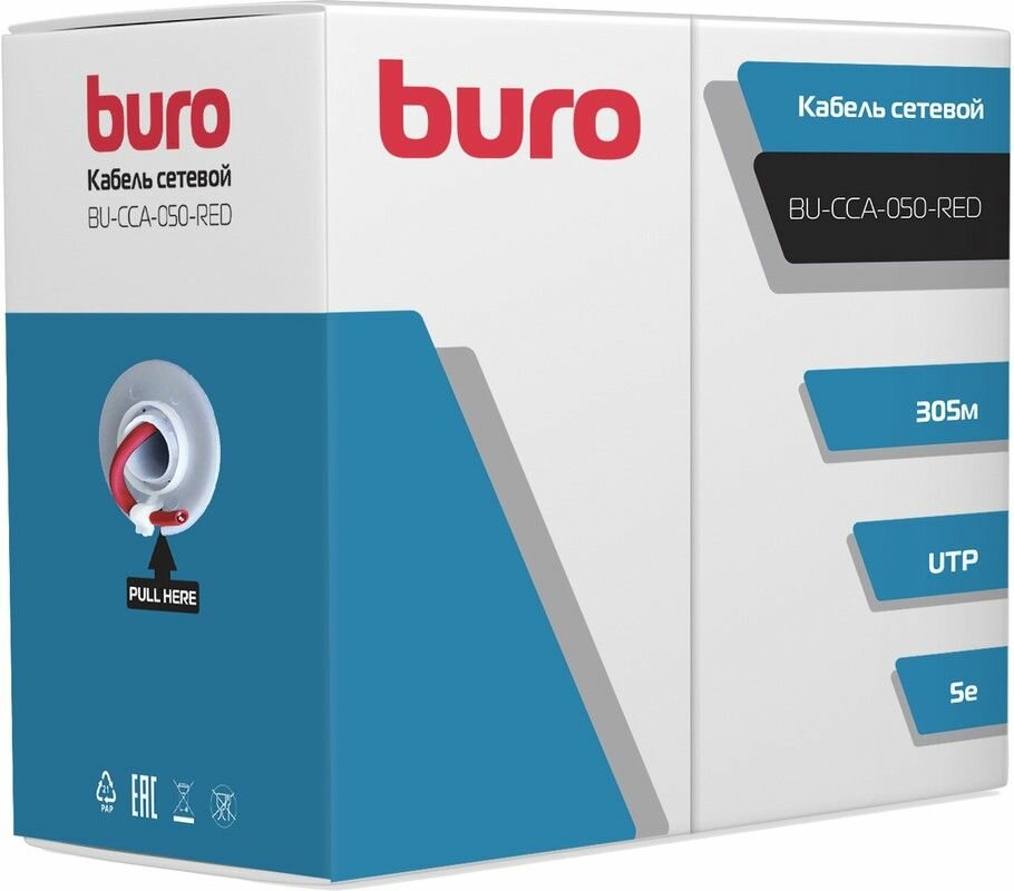 Кабель сетевой Buro BU-CCA-050-RED UTP 305м красный