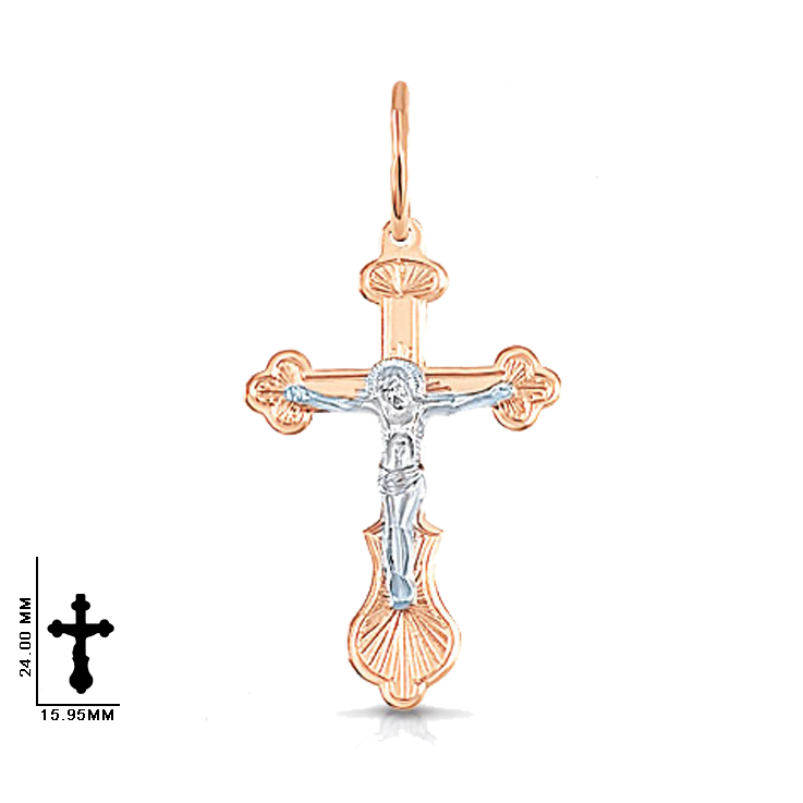 Крестик, красное золото, 585 проба, гравировка, родирование