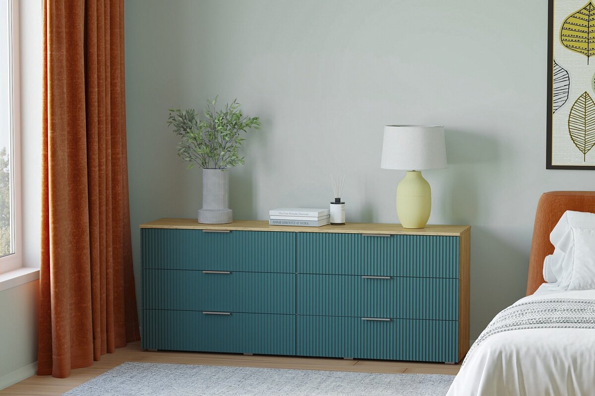 Комод МебельЛэнд24 Салерно 6 Аквамарин 182x42x72 синий с 6 ящиками