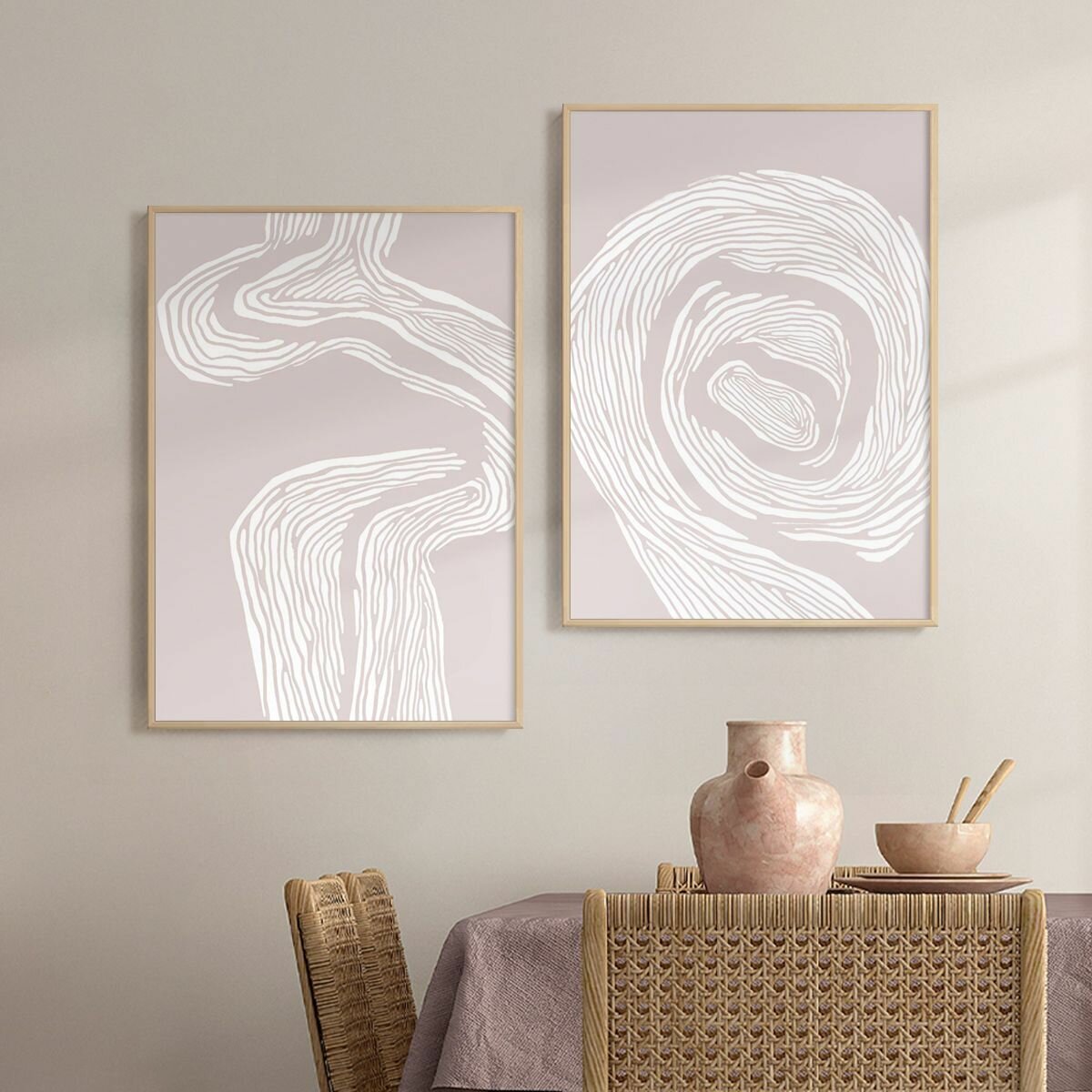 Постер 2 шт 50х70 без рамки "Абстракция белые спирали" набор картин для интерьера