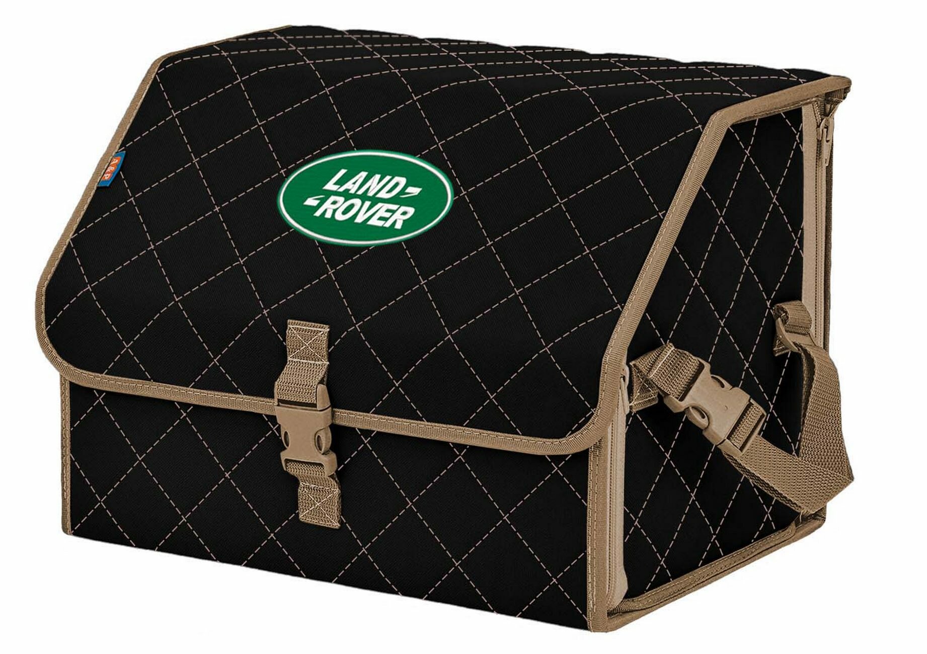 Органайзер-саквояж "Союз" в багажник Land Rover (Ленд Ровер), размер M. Цвет: черный с бежевой прострочкой Ромб.