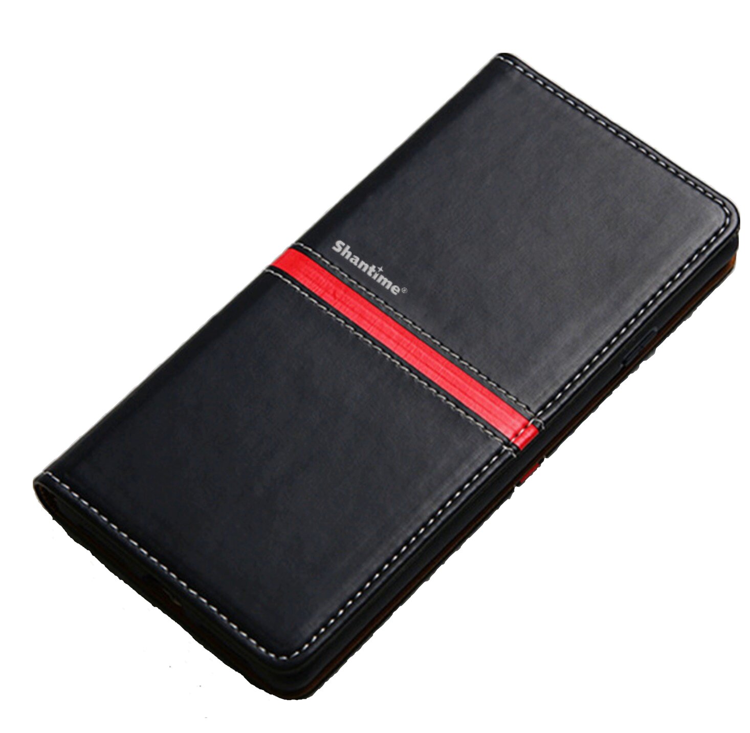 Чехол-книжка MyPads для Huawei P30 Pro водоотталкивающий с мульти-подставкой на жёсткой металлической основе черный с красной полосой