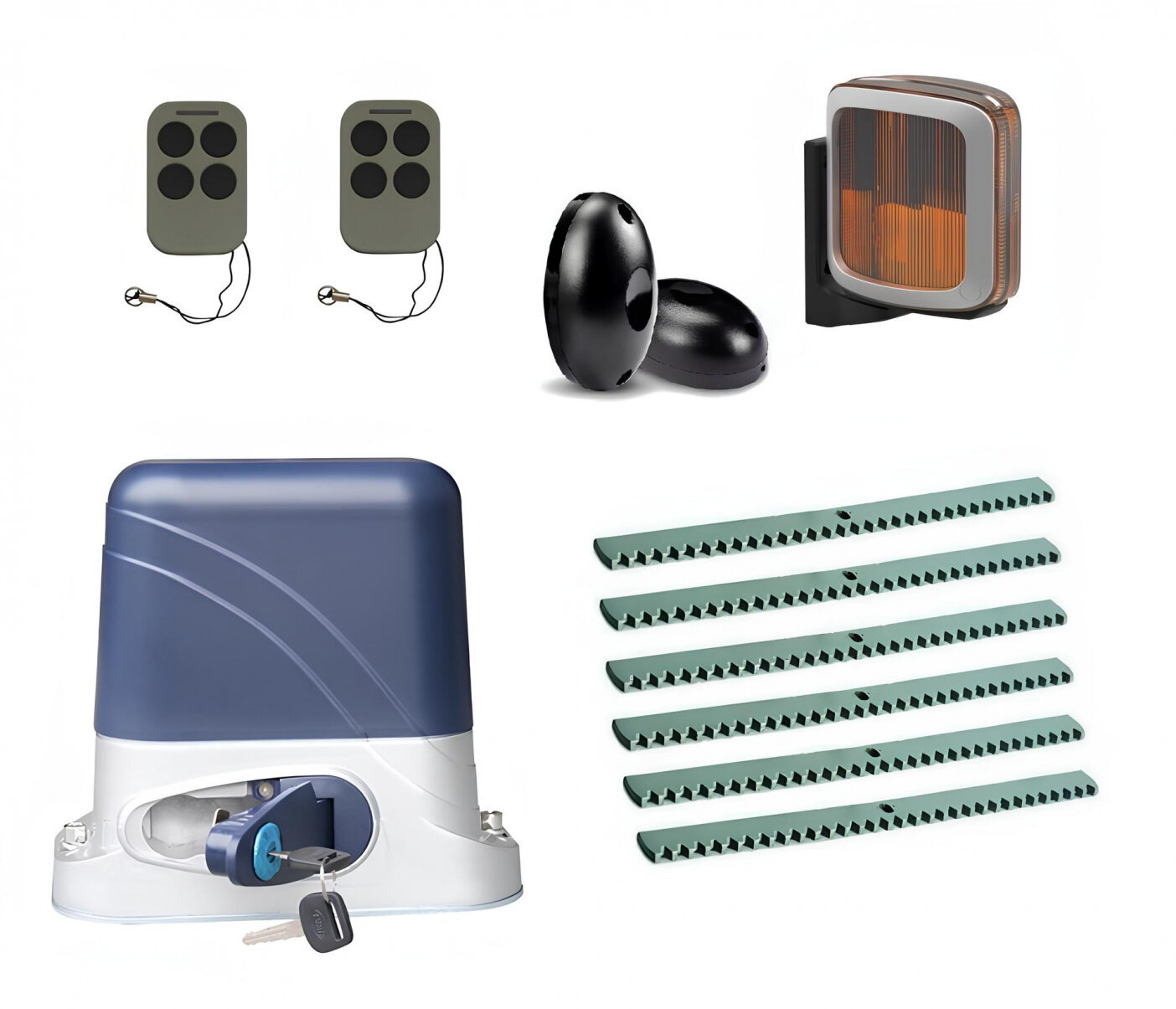 Автоматика для откатных ворот KSL-800 FULL-2K6, комплект: привод, 2 пульта, фотоэлементы, лампа, 6 реек