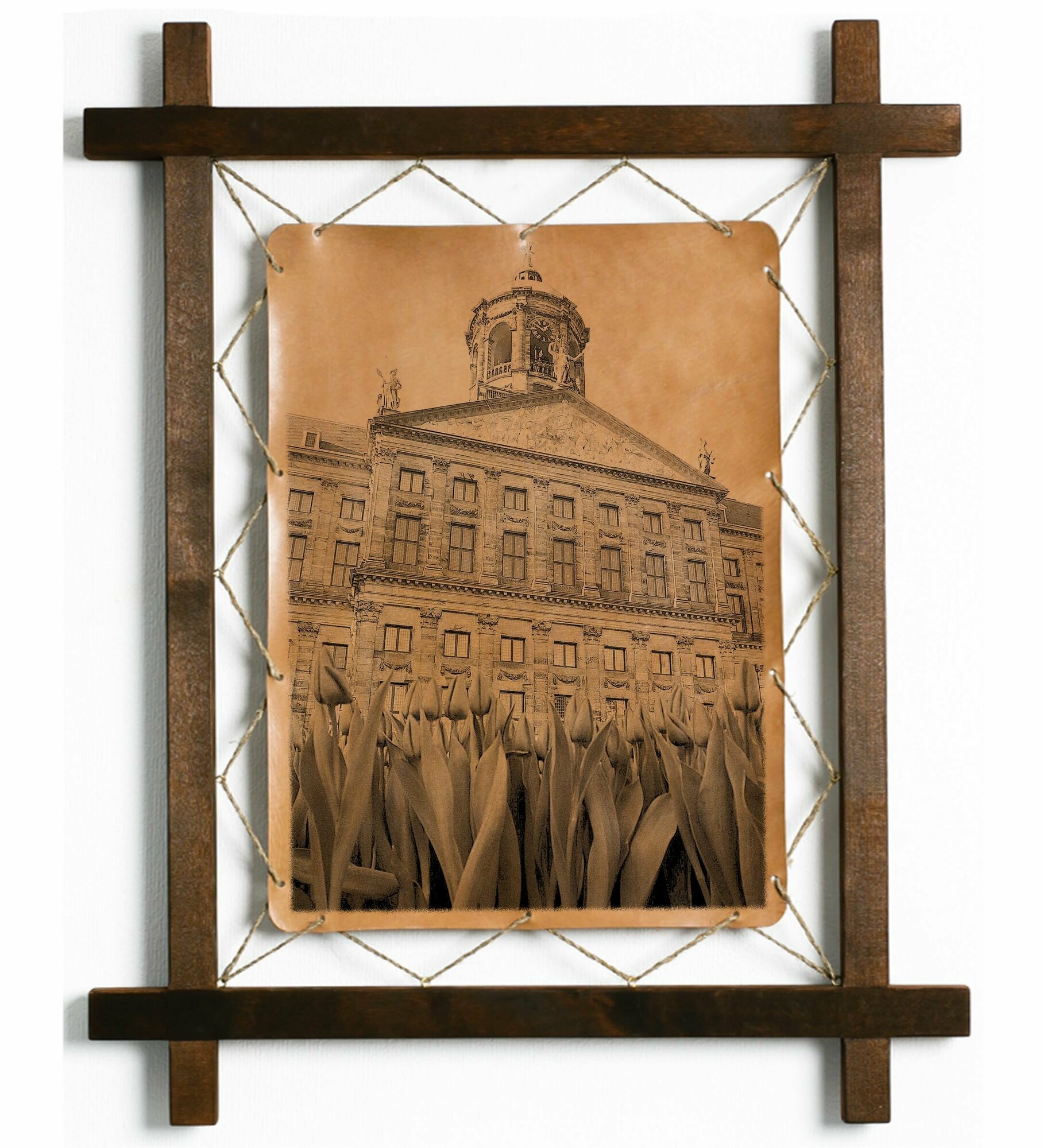 Картина интерьерная, натуральная кожа, "Королевский дворец в Амстердаме", в деревянной раме, BoomGift