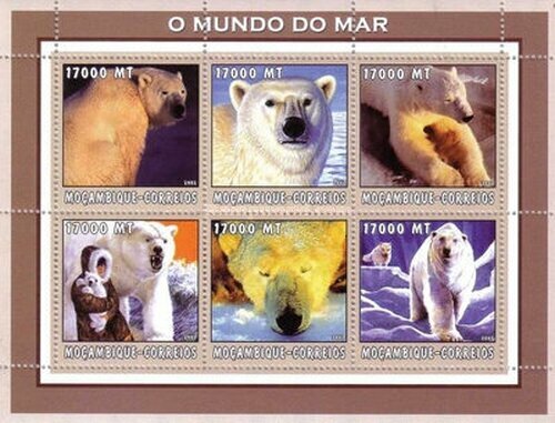 Почтовые марки Мозамбик 2002г. "Морская жизнь - белые медведи" Белые медведи MNH