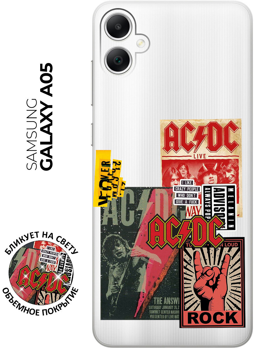 Силиконовый чехол на Samsung Galaxy A05 / Самсунг А05 с рисунком "AC/DC Stickers"