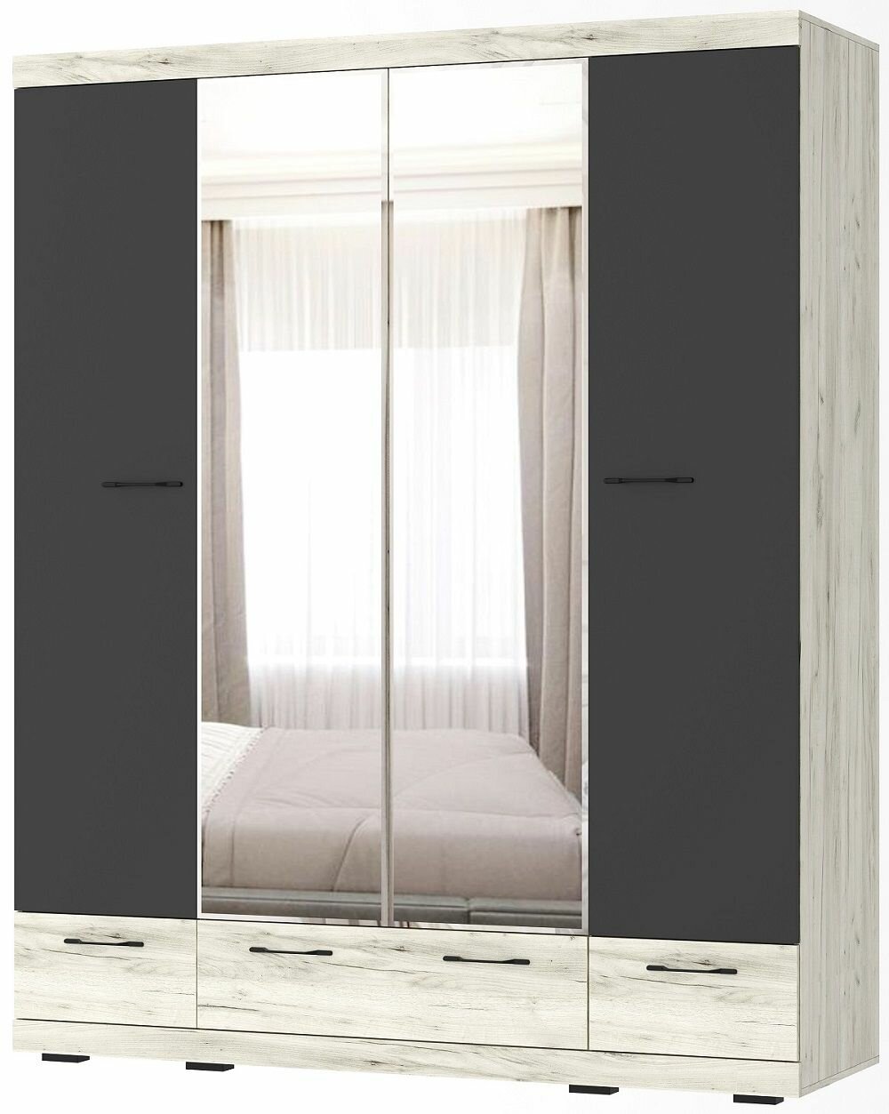 Шкаф ШСЗ-1800 Соната, Крафт белый/Антрацит, ЛДСП с полками, штангой для спальни, гостиной, прихожей, 1800х2202х570, памир