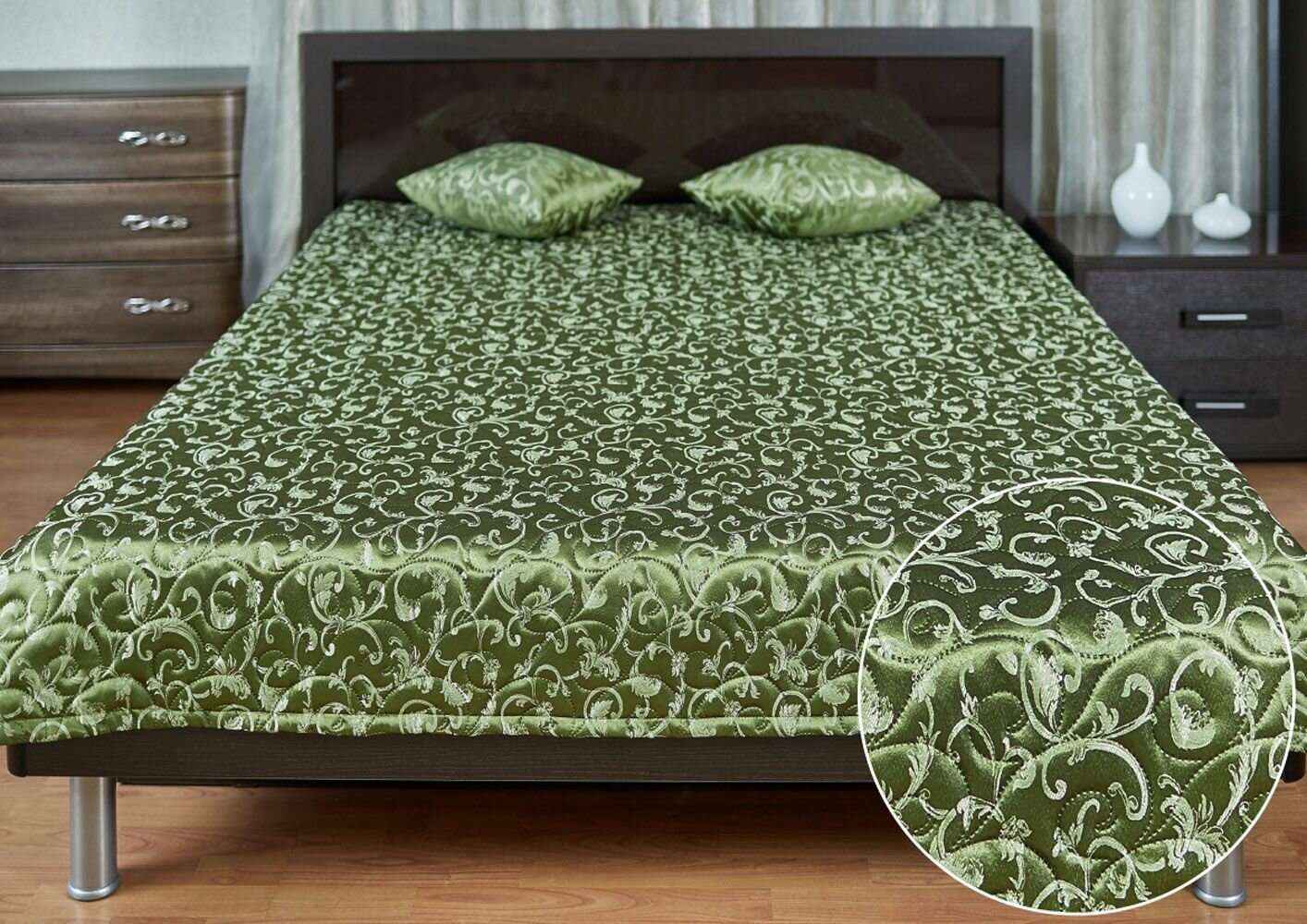 Покрывало Betta 200x220 евро темно-оливковое на кровать Primavelle