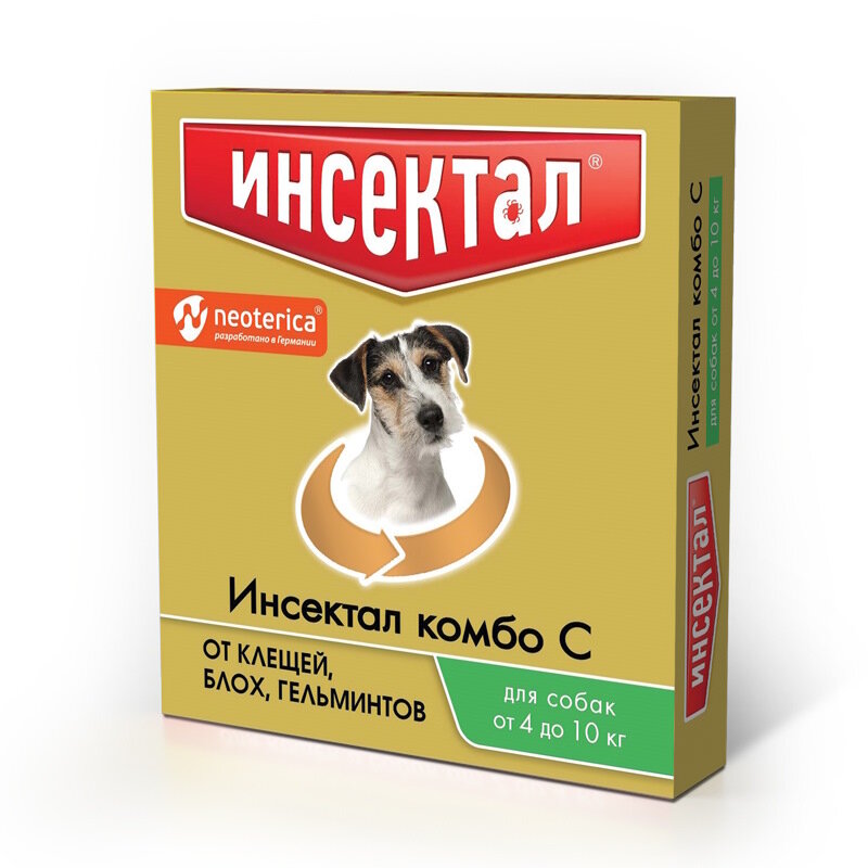 Инсектал Комбо капли от клещей, блох и гельминтов, для собак, 4-10 кг 1мл — фото 1