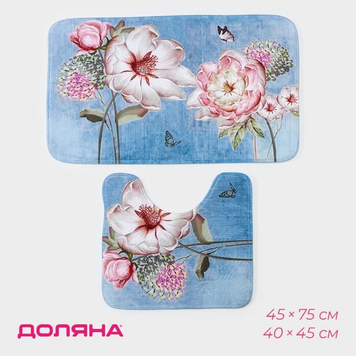 Коврики для ванной и туалета Доляна «Весна», 2 шт, 40×45 см, 45×75 см