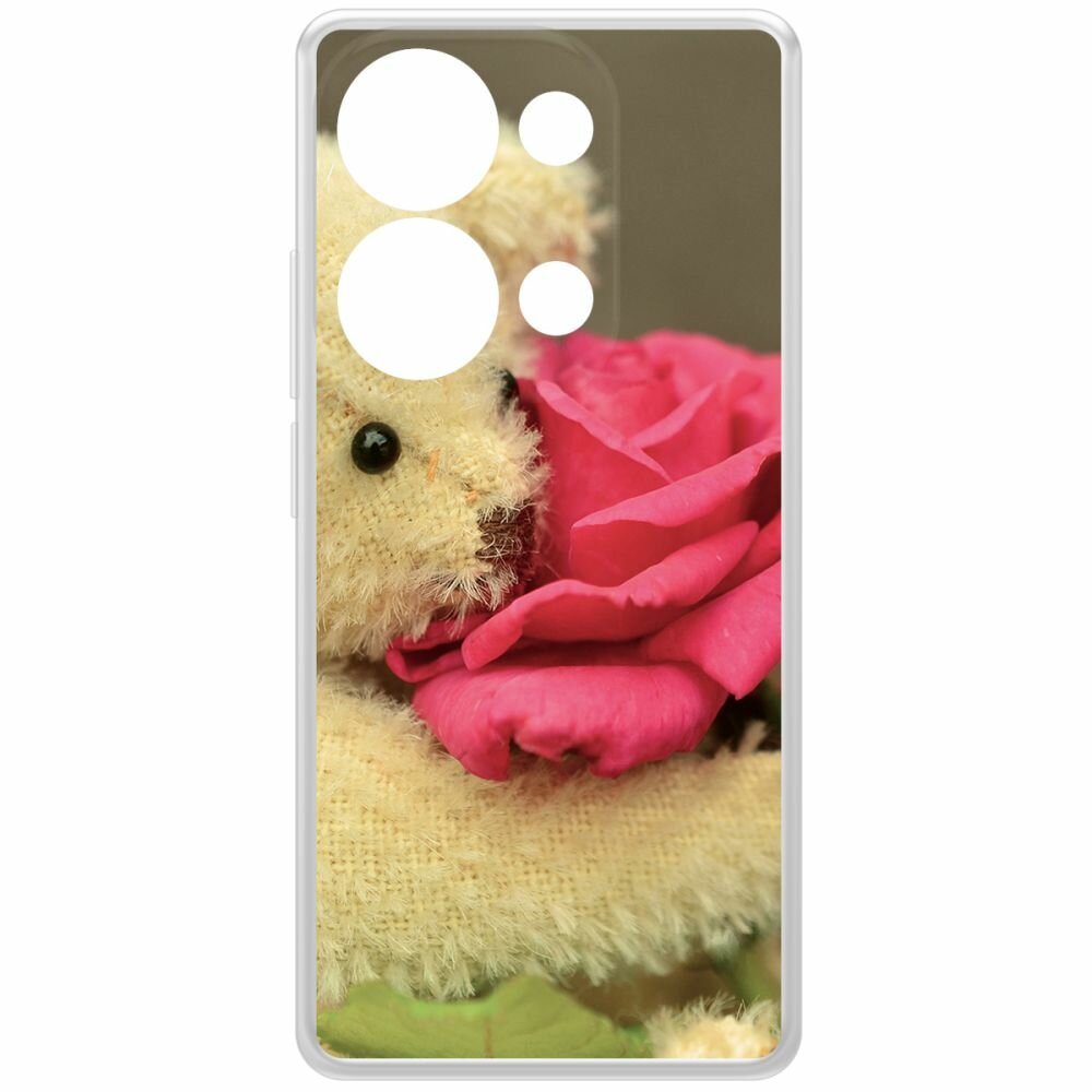 Чехол-накладка Krutoff Clear Case Медвежонок с розой для Xiaomi Redmi Note 13 Pro 4G