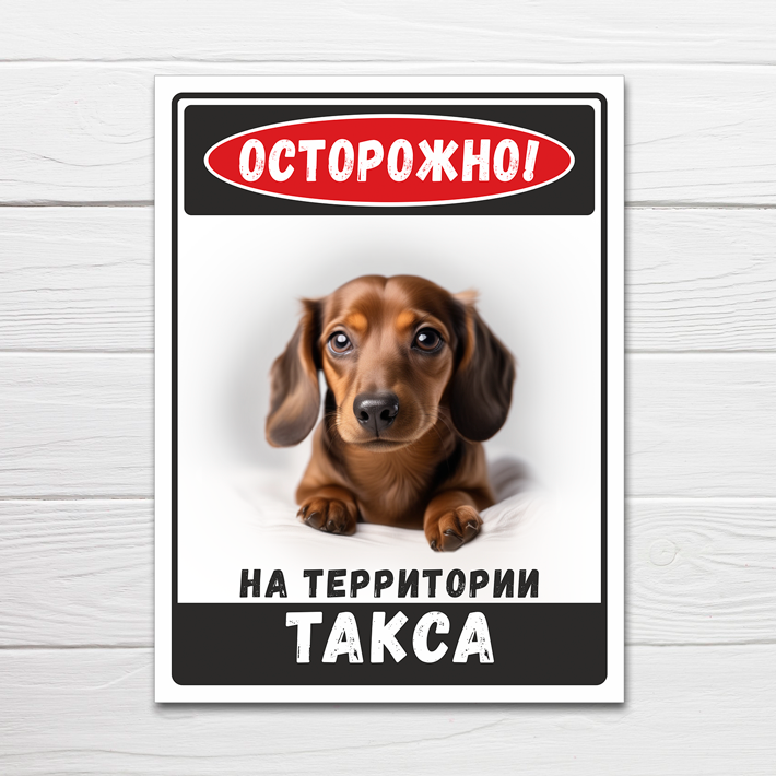 Табличка "Осторожно! На территории Такса", 33х25 см, ПВХ