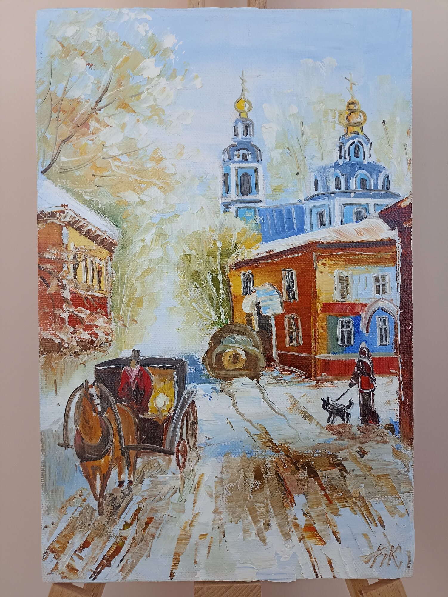 Картина масло/холст. 100% ручная работа, 100% живопись от Художественной мастерской Грёзы. Старая Москва. Картина из серии "Улочки Москвы". Храм. Размер картины 20х30 см.