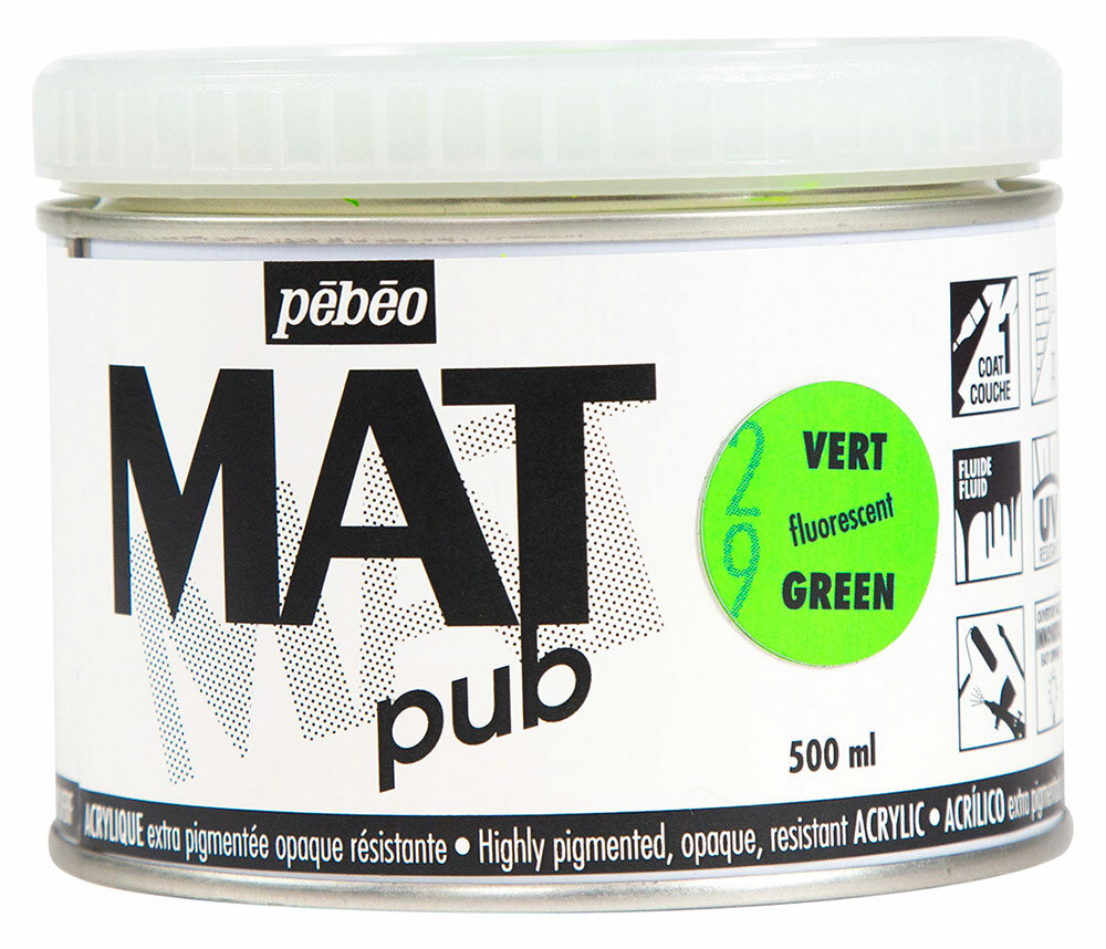 Акриловая краска Pebeo "Mat Pub", экстра матовая, №3, 257029, зеленая флуоресцентная, 500 м
