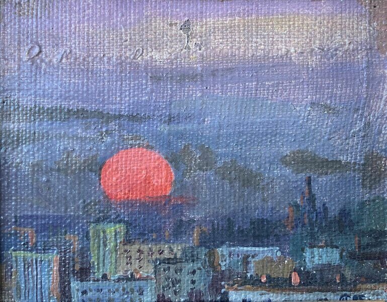 ART-Salon at Oktyabrskaya "Заходящее солнце" 11,5х13,5 см, холст на картоне, масло; ручная работа