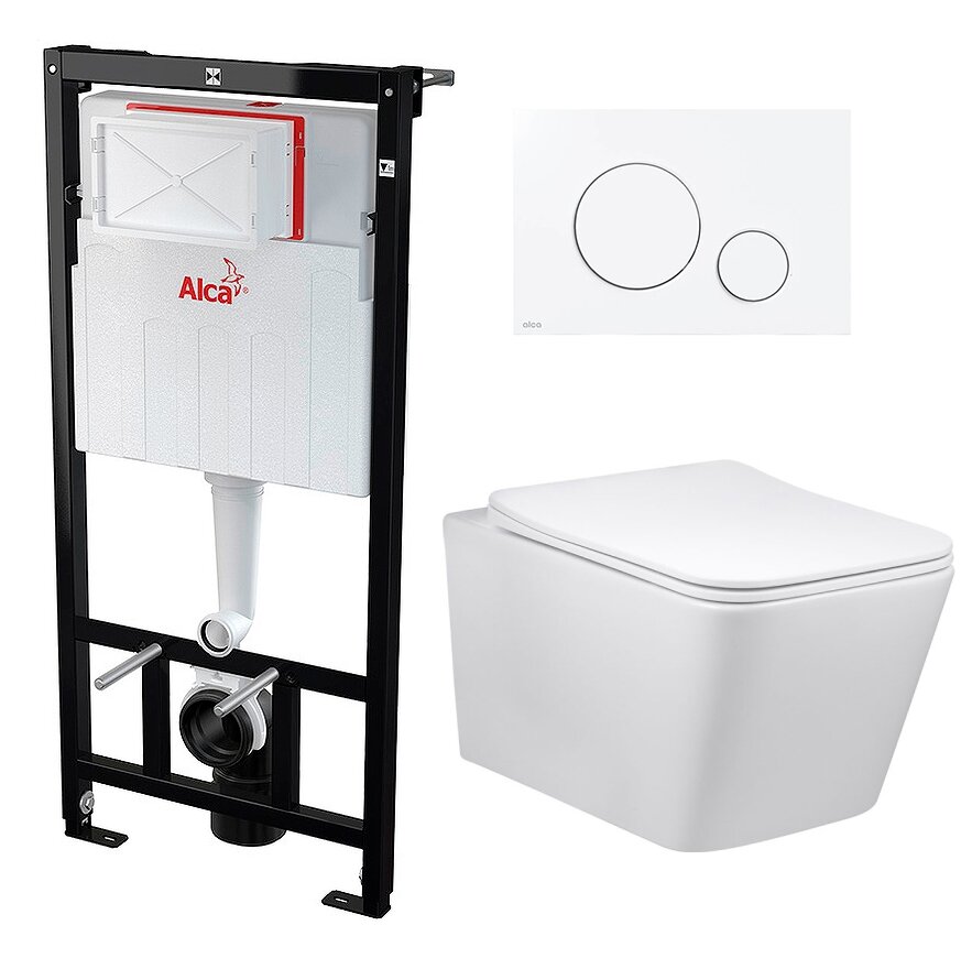 Комплект 3 в 1 инсталляция AlcaPlast + Унитаз Vincea Q-Line VT1-12+ кнопка белая