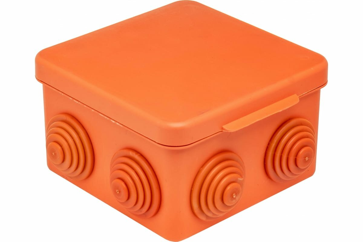 Коробка распаечная для открытой проводки Урал ПАК оранжевая 80х80х50мм с гермовводами, огнестойкая (FR) КО-32012080-032-i
