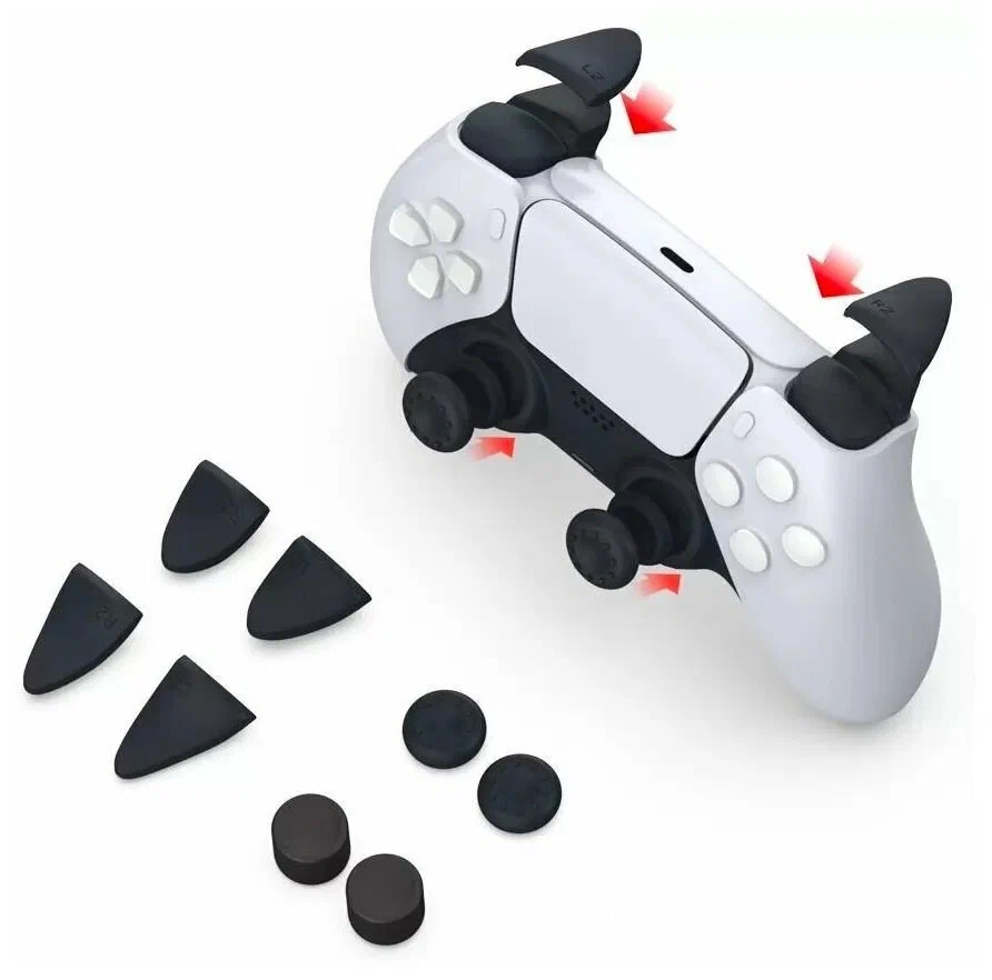 Накладки на стики и триггеры для геймпада PS5 Dualsence, черные, 8 шт