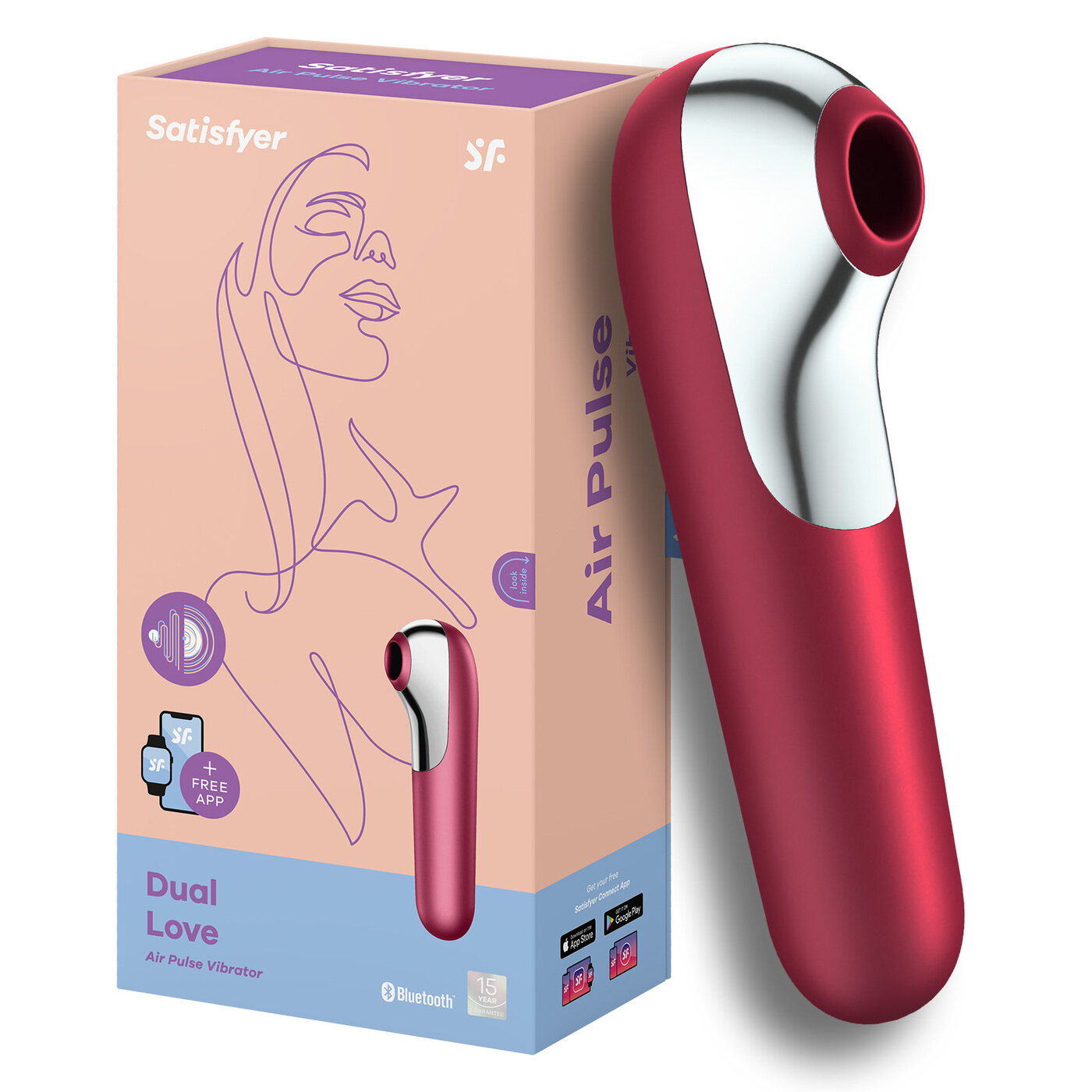 Вибратор Satisfyer Dual Love, с вакуум-волновым эффектом, силикон, 10 режимов, красный