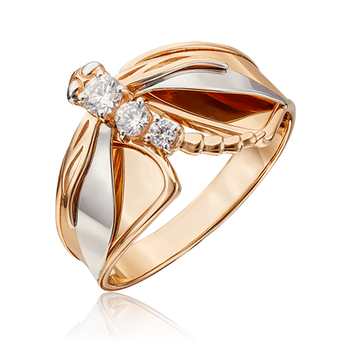 Кольцо, комбинированное золото, 585 проба, фианит