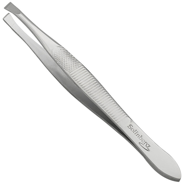 Пинцет Solinberg G171, для бровей, скошенные кончики, серебристый