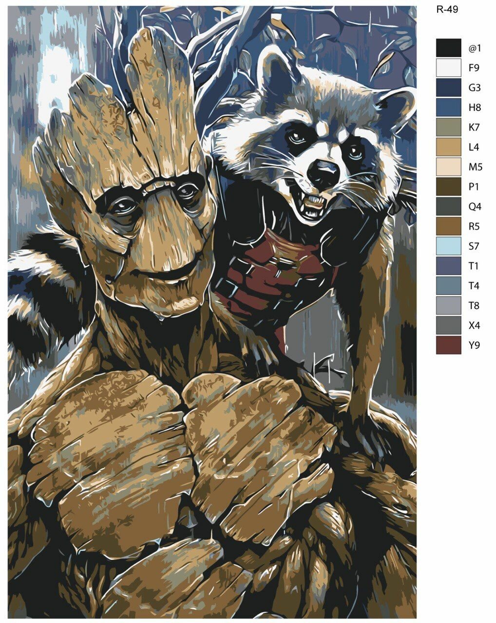 Картина по номерам R-49 "Грут и Енот Ракета" 60x90 см