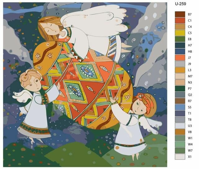 Картина по номерам U-259 "Пасха. Три ангела с пасхальным яйцом" 40x40 см