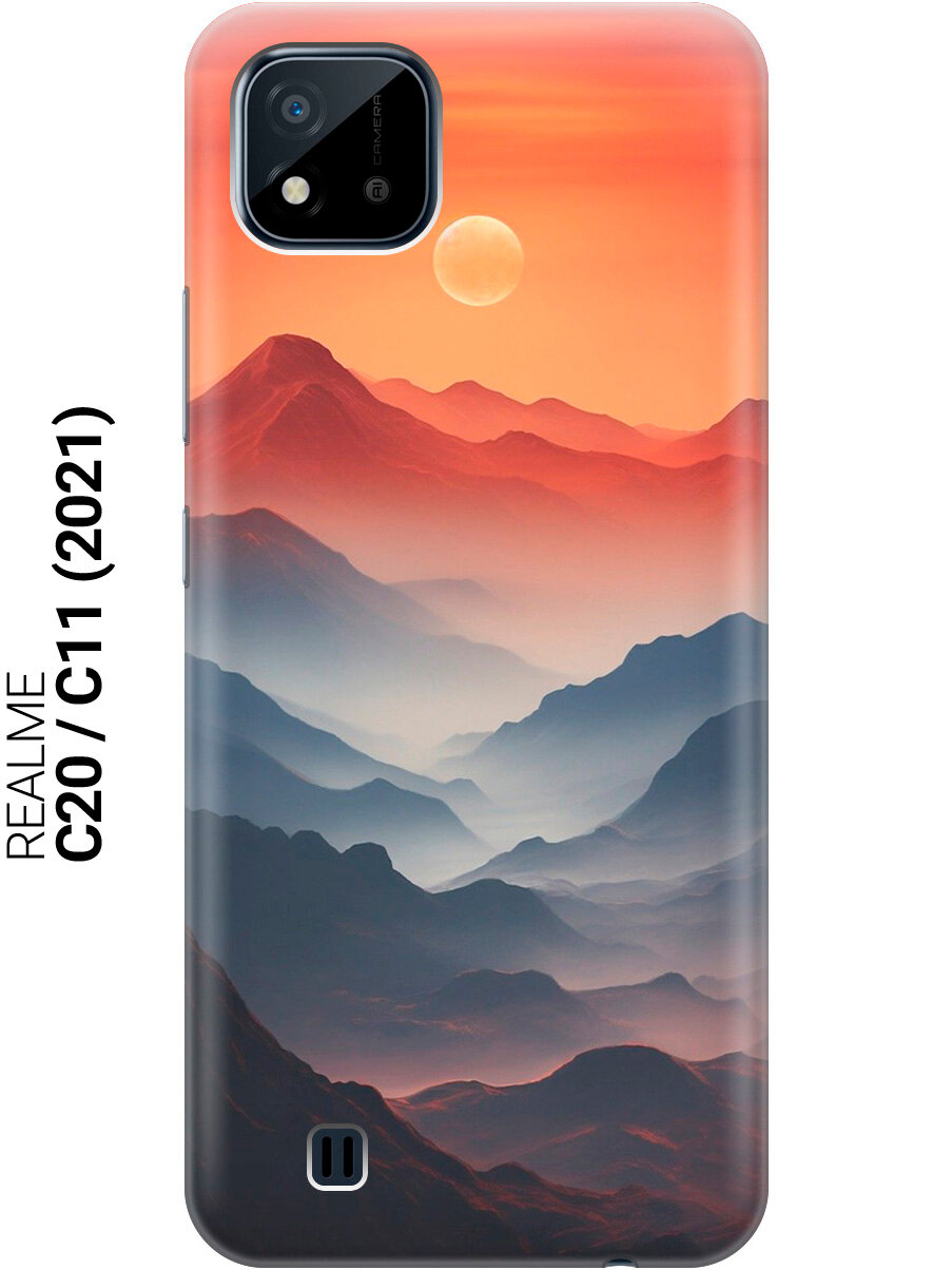 Силиконовый чехол на realme C20 / C11 (2021) с принтом "Луна над горами"