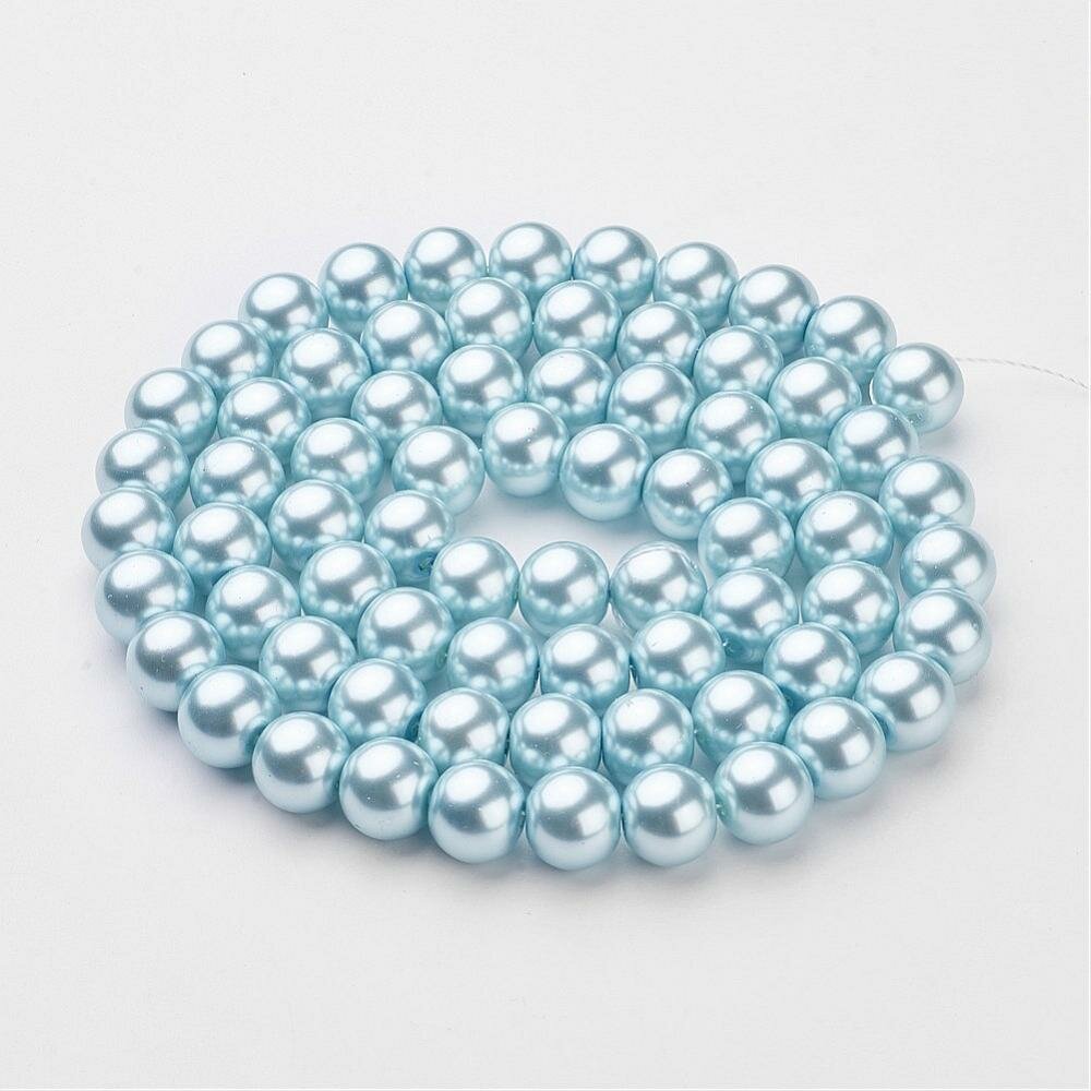 Бусина стеклянная, 12мм, жемчуг искусственный, серо-голубой, 70 шт, низка