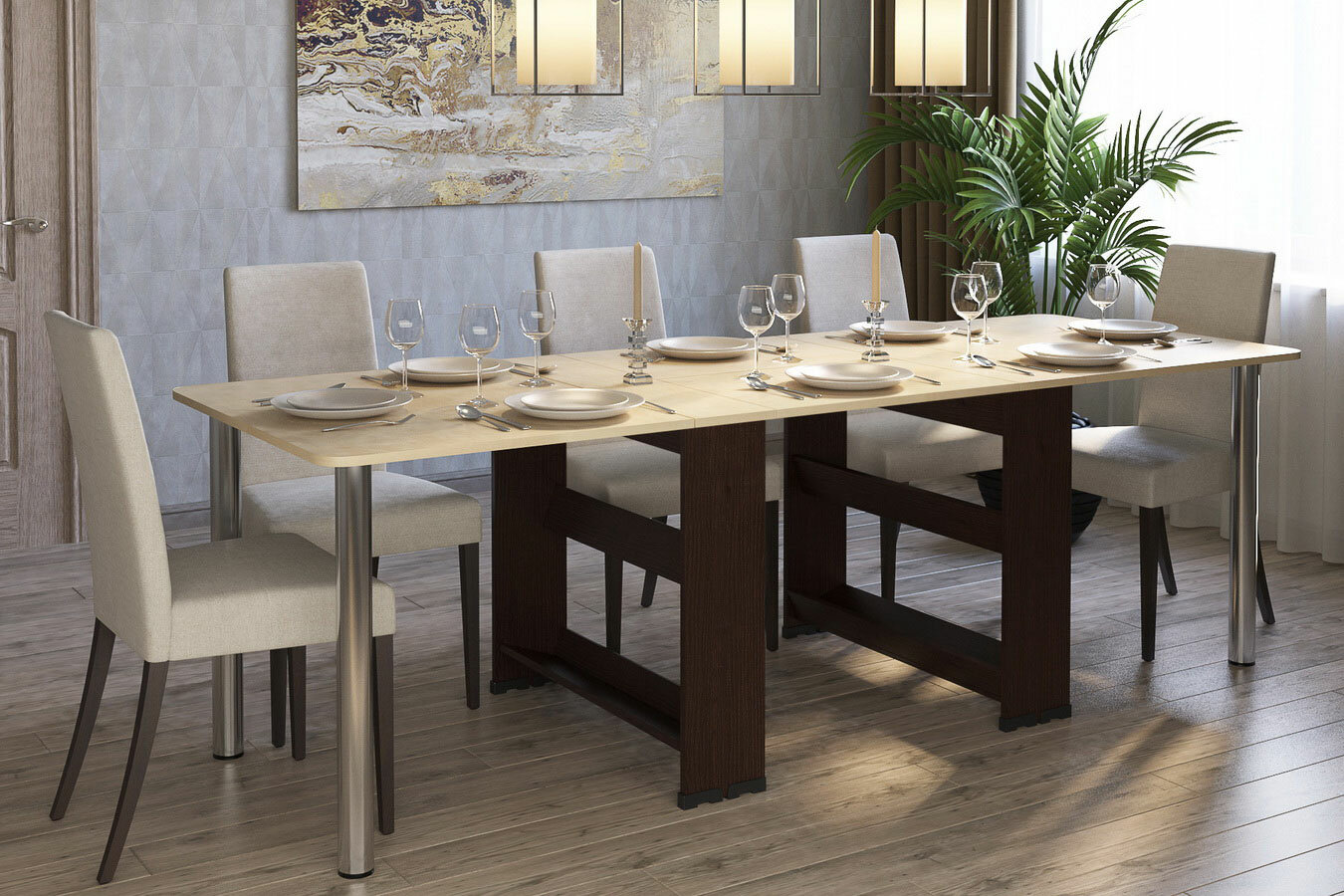 Стол-книжка со скругленной столешницей длиной 2,5 метра МагМебель Ральф-16/250 венге, дуб молочный